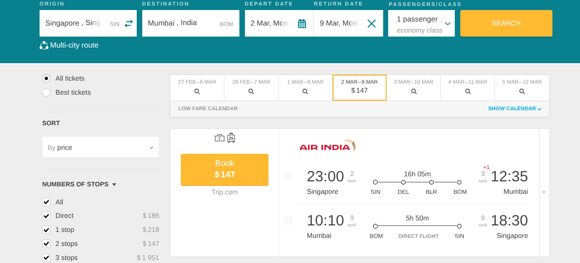 Cheap Flights From Singapore To Mumbai, India For Only US$ 147 (round ...